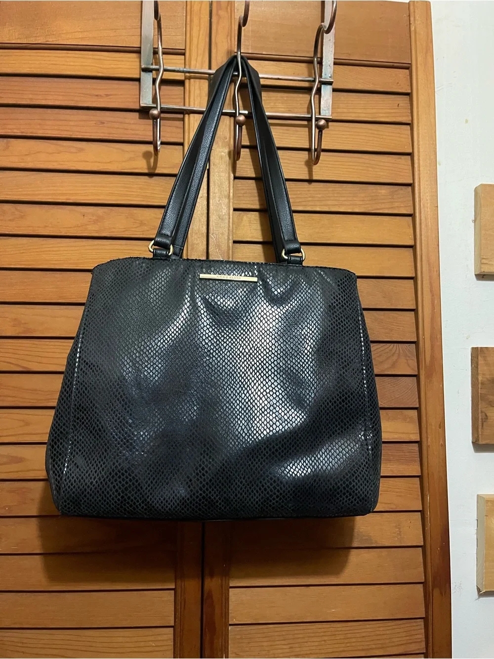 Anne Klein | Bags | Anne Klein Black Textured Snakeembossed Tote With ...